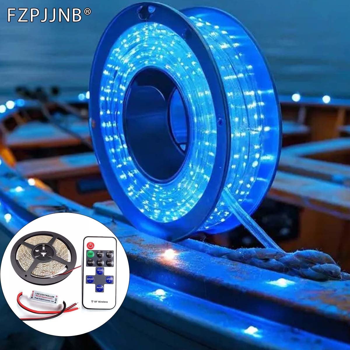 FZPJJNB Blue LED Boat Lights Kit with Waterproof Pod, 5M 300LED ...