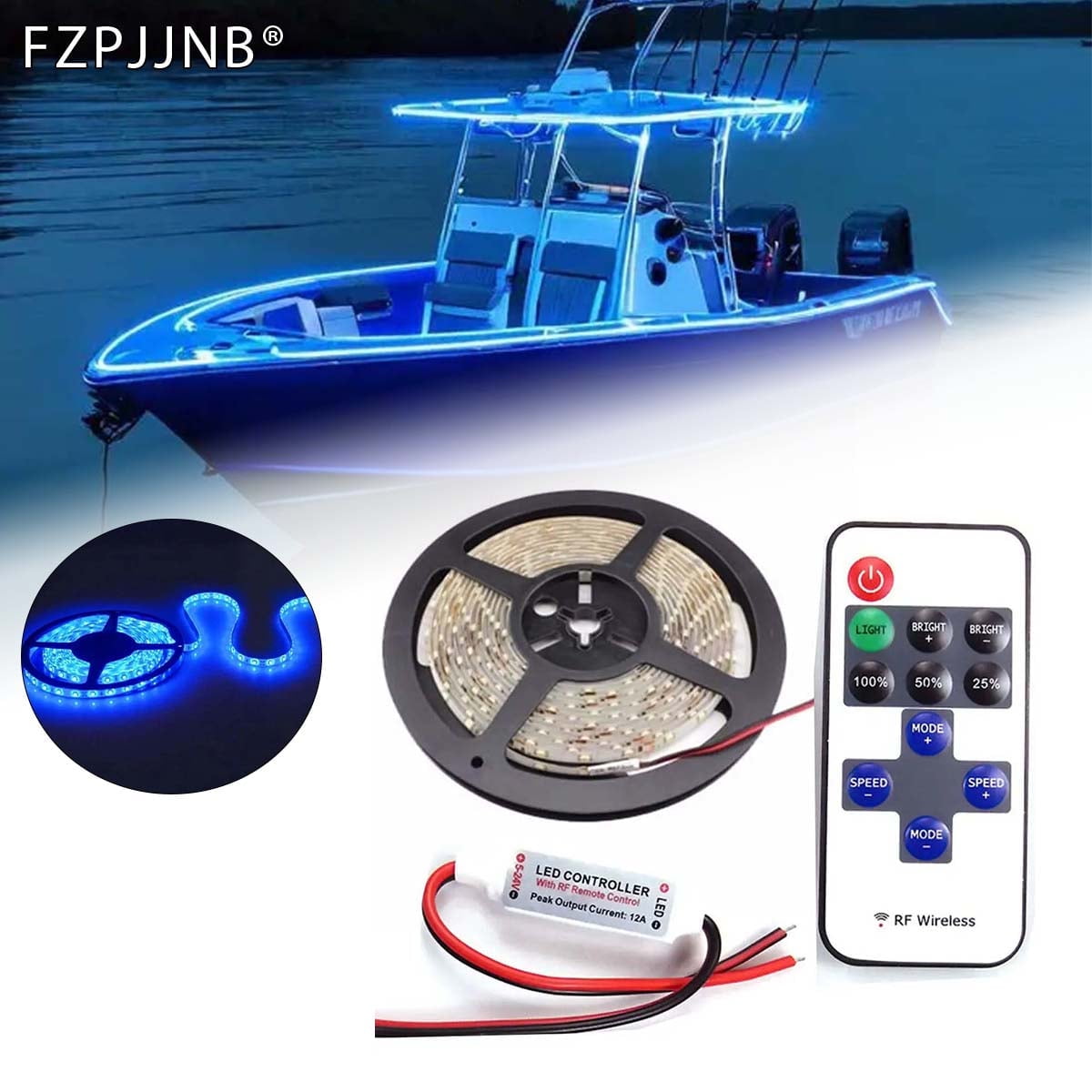 FZPJJNB Blue LED Boat Light Strip Deck Blue Waterproof IP65 Bow Trailer ...