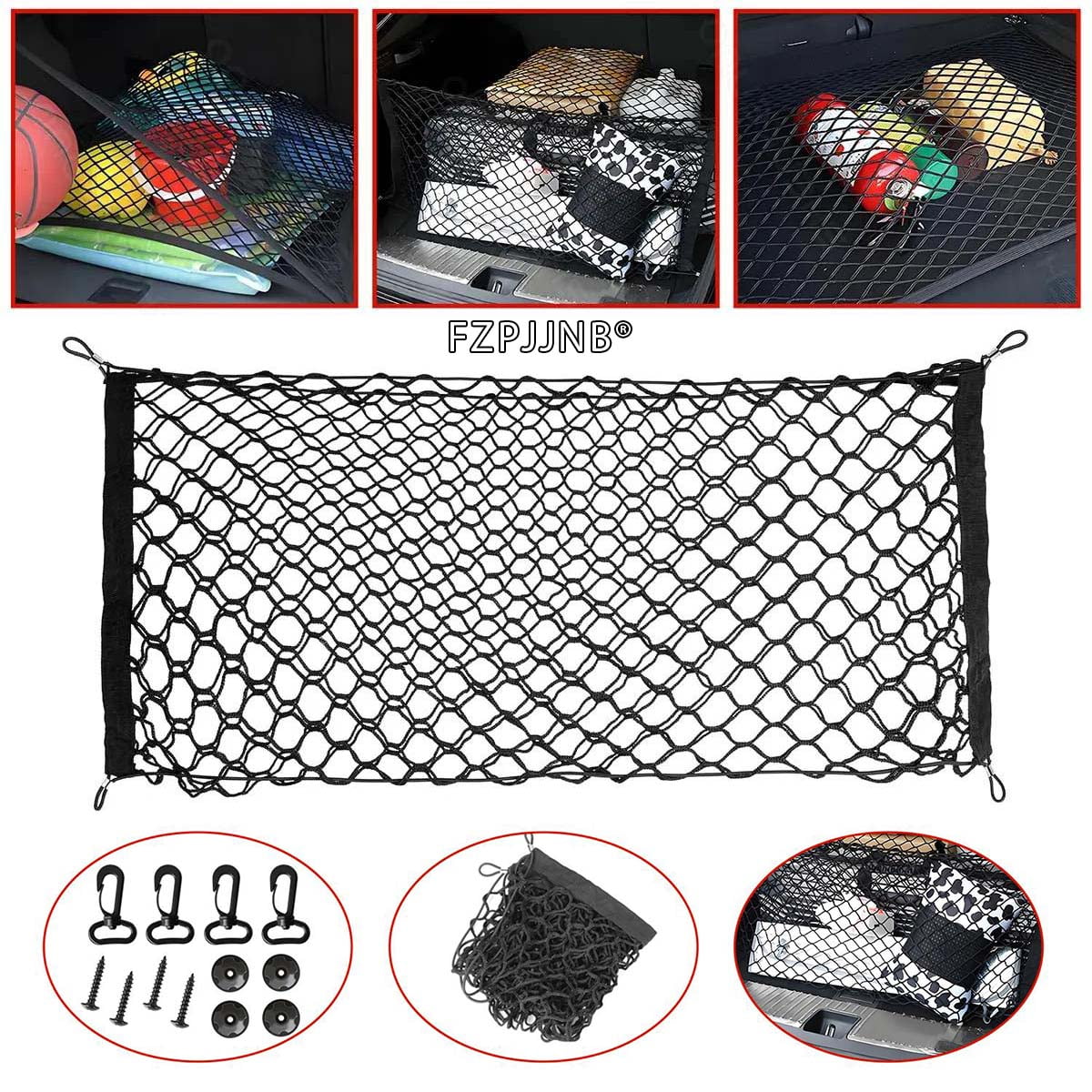 FZPJJNB Envelope-Style Trunk Cargo Net with Bag Hooks for Car Rear ...