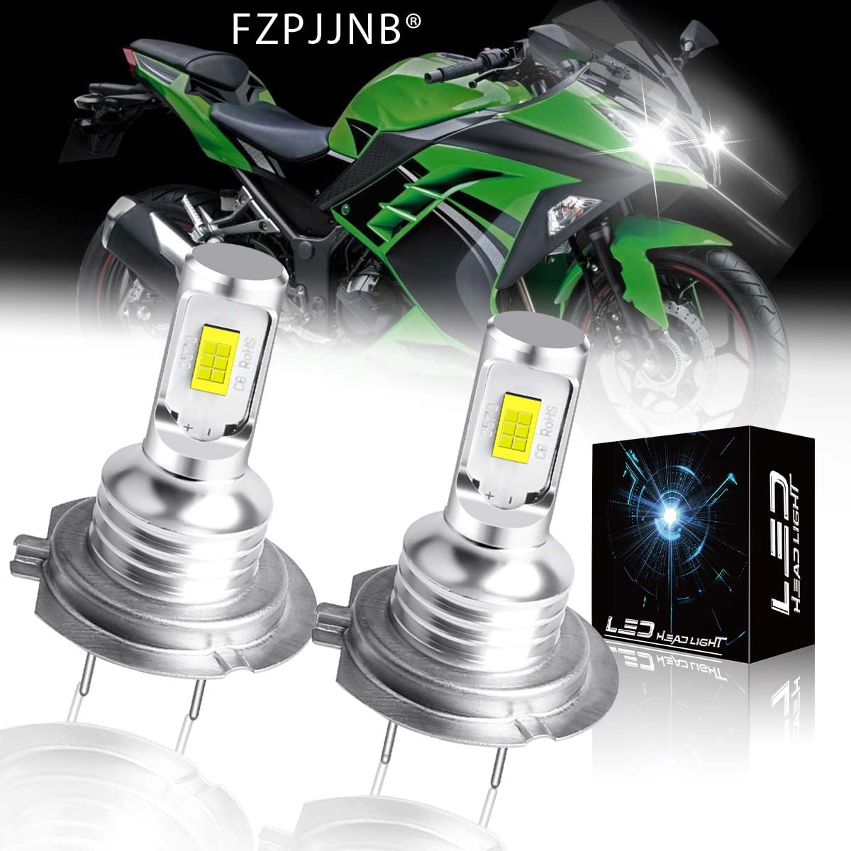 FZPJJNB For 2013-2017 Kawasaki Ninja 300 - H7 LED Headlight Bulbs White 6000K - Walmart.com