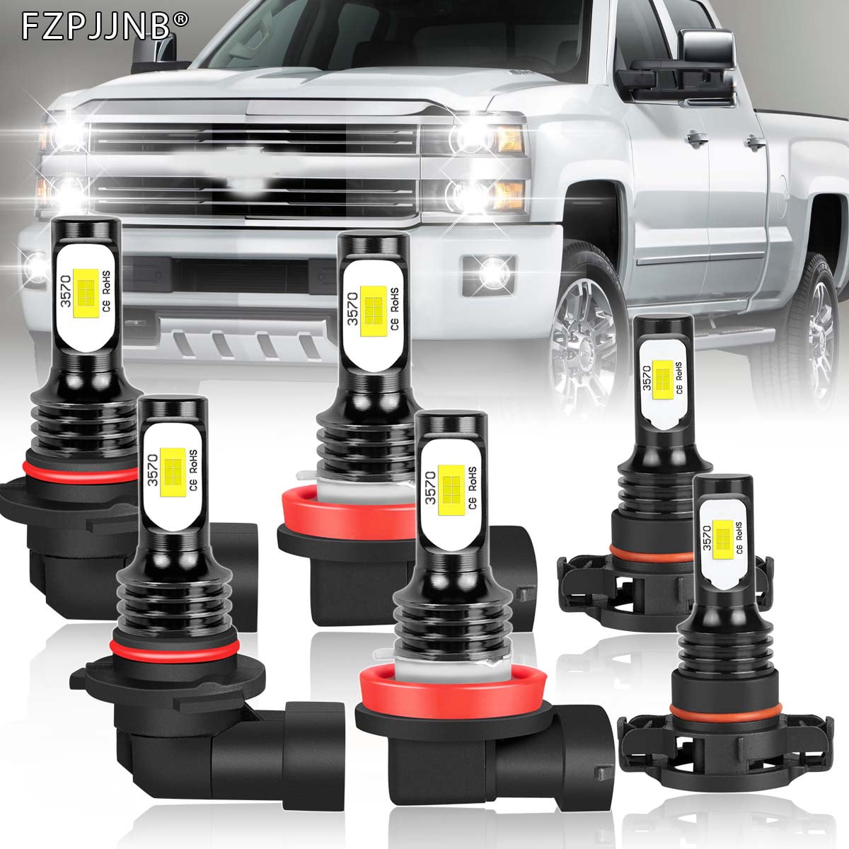 FZPJJNB For Chevy Silverado 2500 2007-2015 - 9005+H11+5202/H16 LED Fog ...