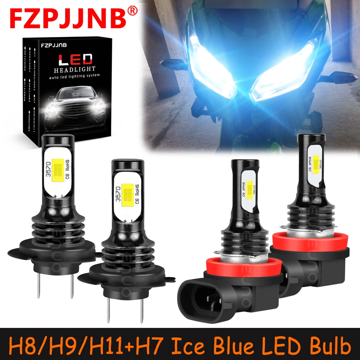 FZPJJNB H11+H7 for Suzuki Hayabusa GSX1300R 2008-2017 Ice Blue Led ...