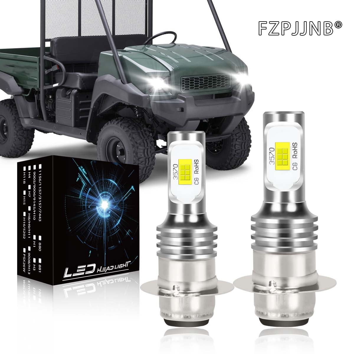 SHENKENUO LED Headlight Bulbs for Kawasaki ATV, Motorcycle, Mule 600 ...