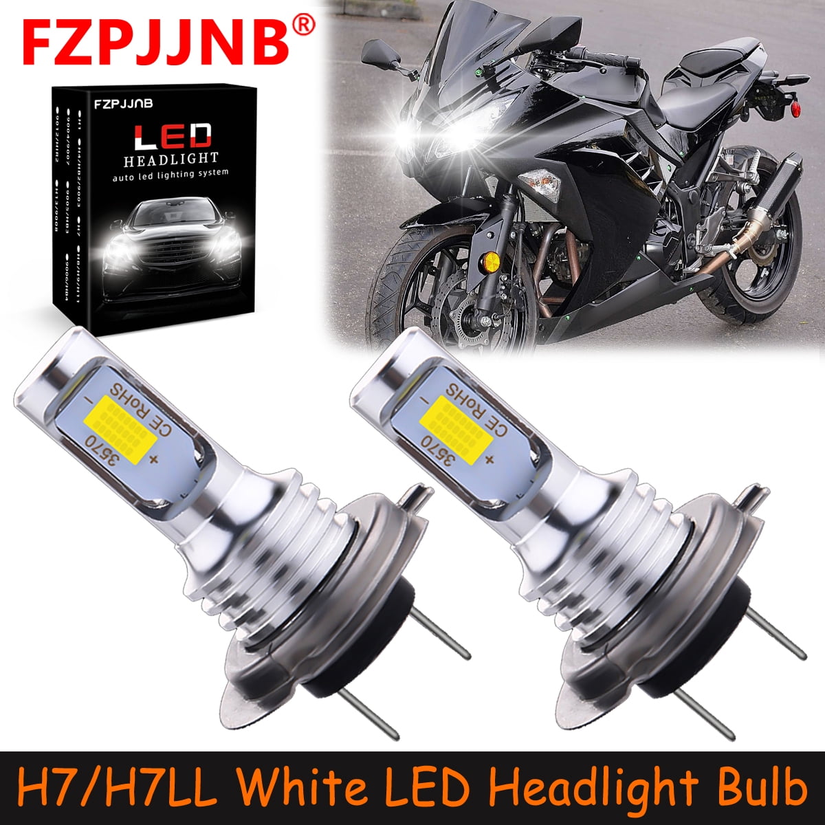 FZPJJNB H7 for Kawasaki Ninja 300 650 Zx6r White Led Headlight Bulb,YTB ...