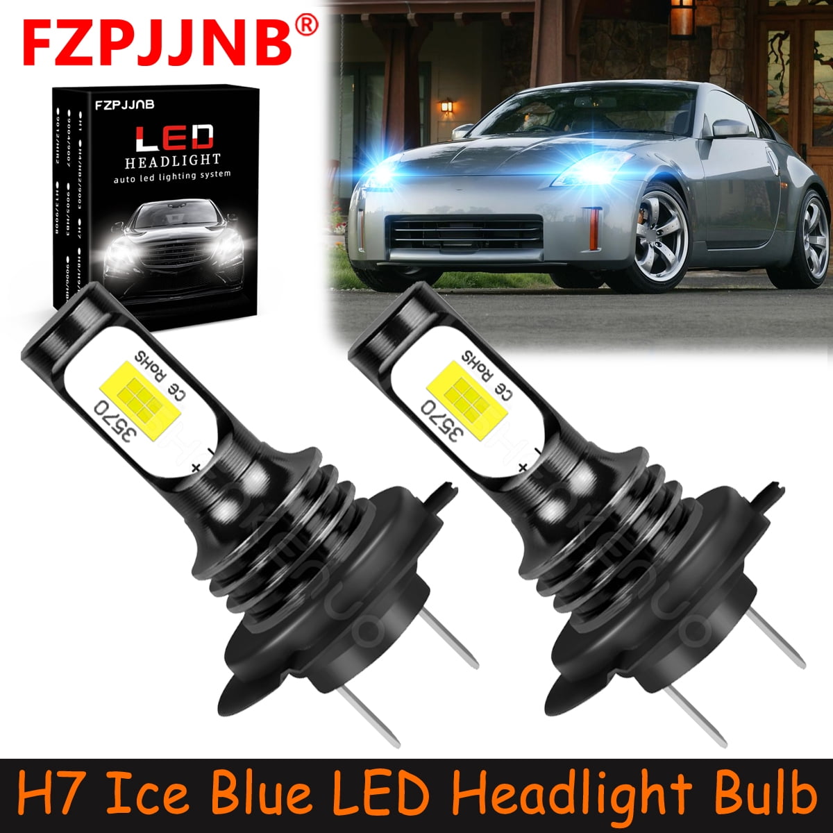 FZPJJNB H7 for Nissan 350z 2003-2005 Ice Blue Led Headlights Bulb Low ...
