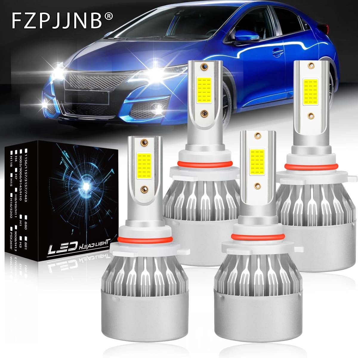 FZPJJNB LED Headlight Bulbs, 6000K White, 9005/HB3+9006/HB4, Fits Honda ...