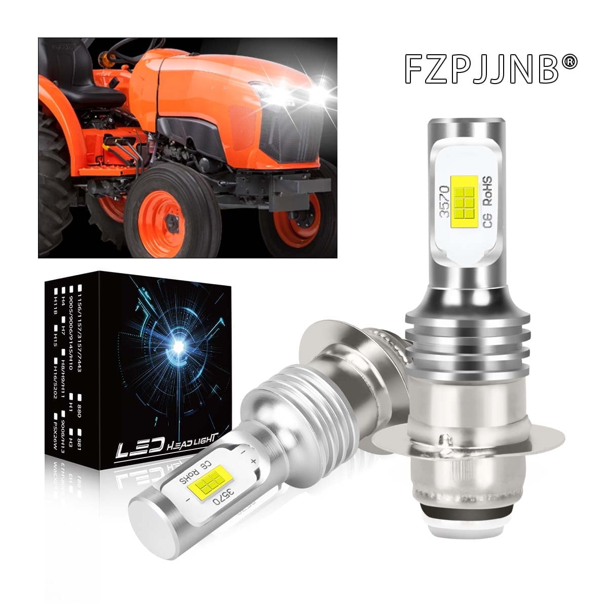 FZPJJNB LED Headlight Bulbs, 6000K White, Fits Kubota L2501H L3200 ...