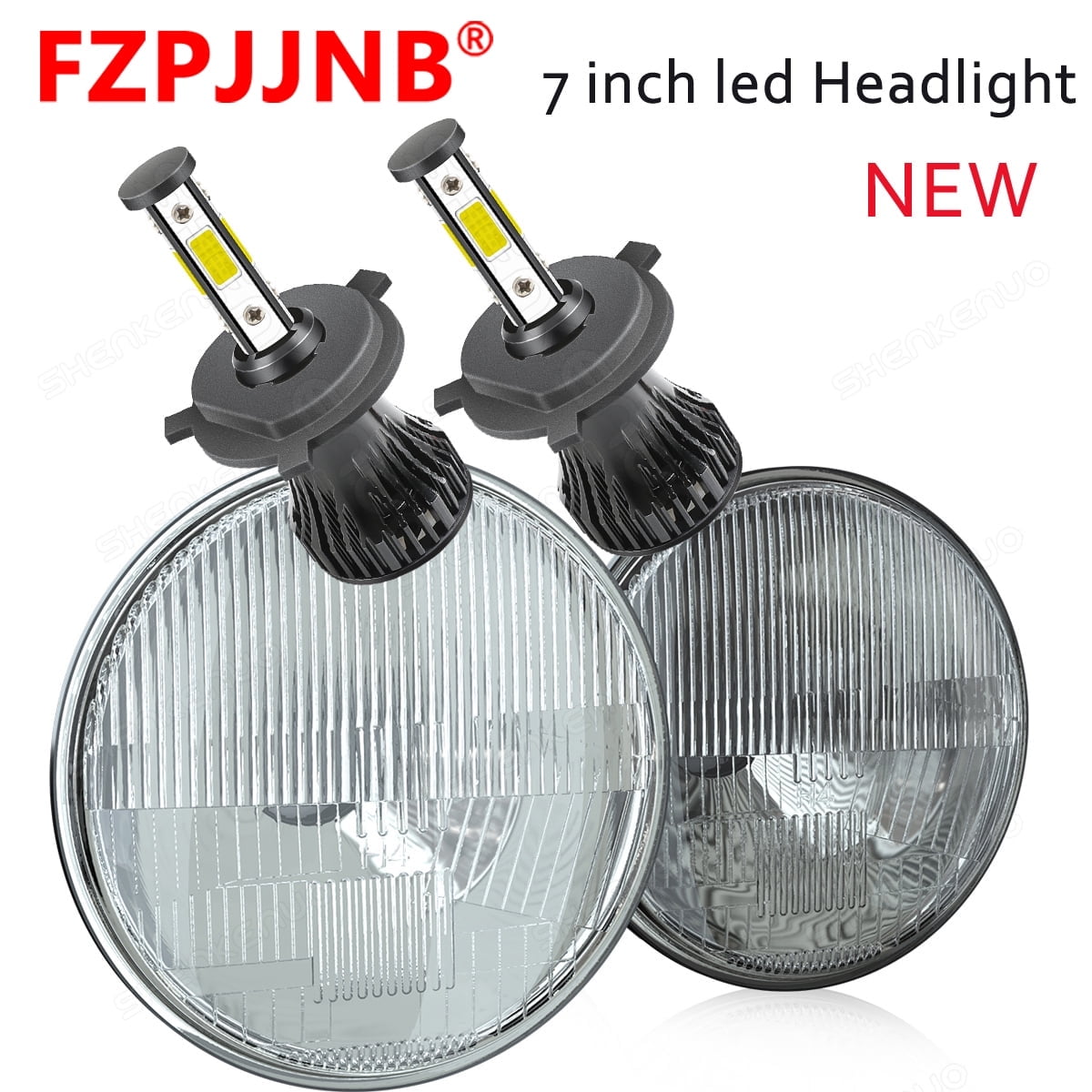 FZPJJNB Pair 7 Inch Led Round Headlight H4 High/Low Beam Bulbs for ...