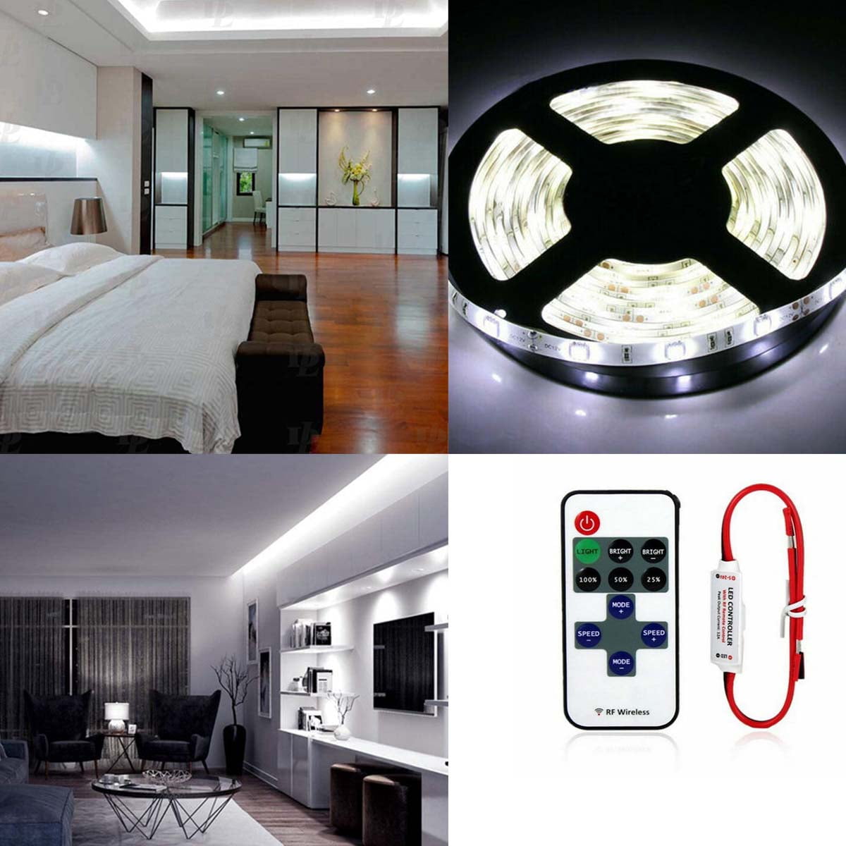 FZPJJNB White LED Strip Light, 16 feet Dimmable Bright, 6000K 12V Tape ...