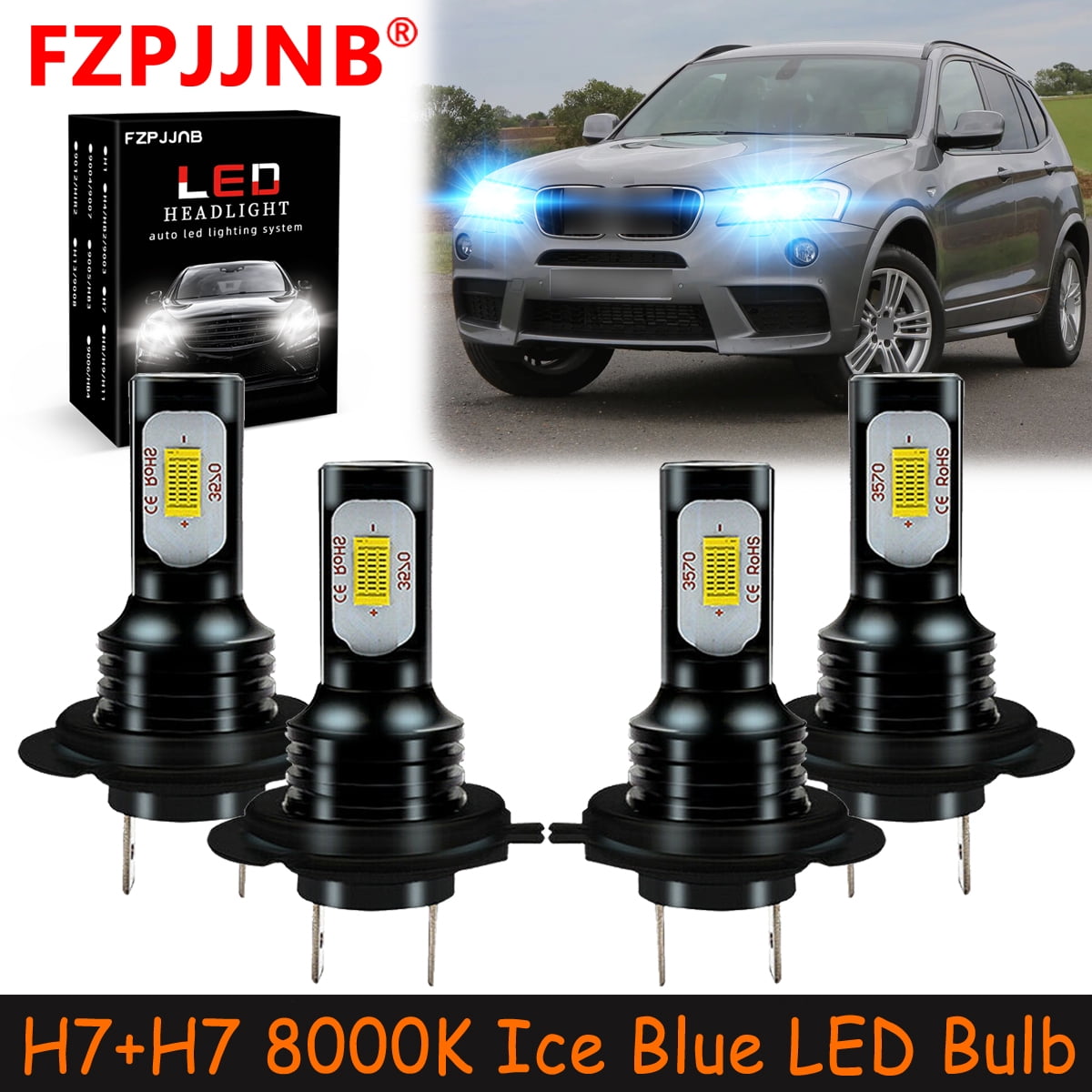 FZPJJNB for Bmw X3 2004-2018 H7 Led Headlights Bulb High/Low Beam 8000k Ice Blue,HKL,C01 ...