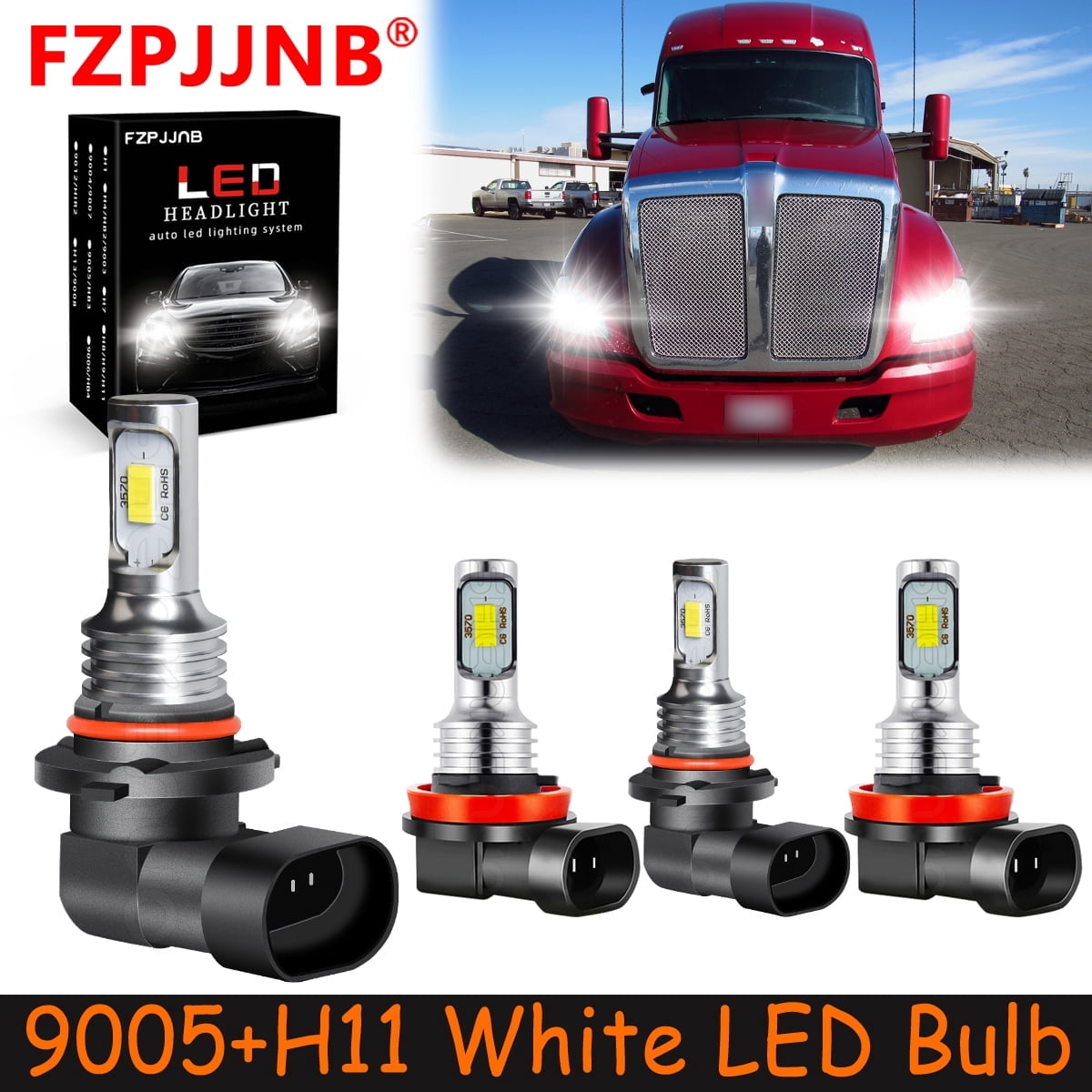 FZPJJNB for Kenworth T680 T880 2013-2019 White LED Headlights Bulb High ...