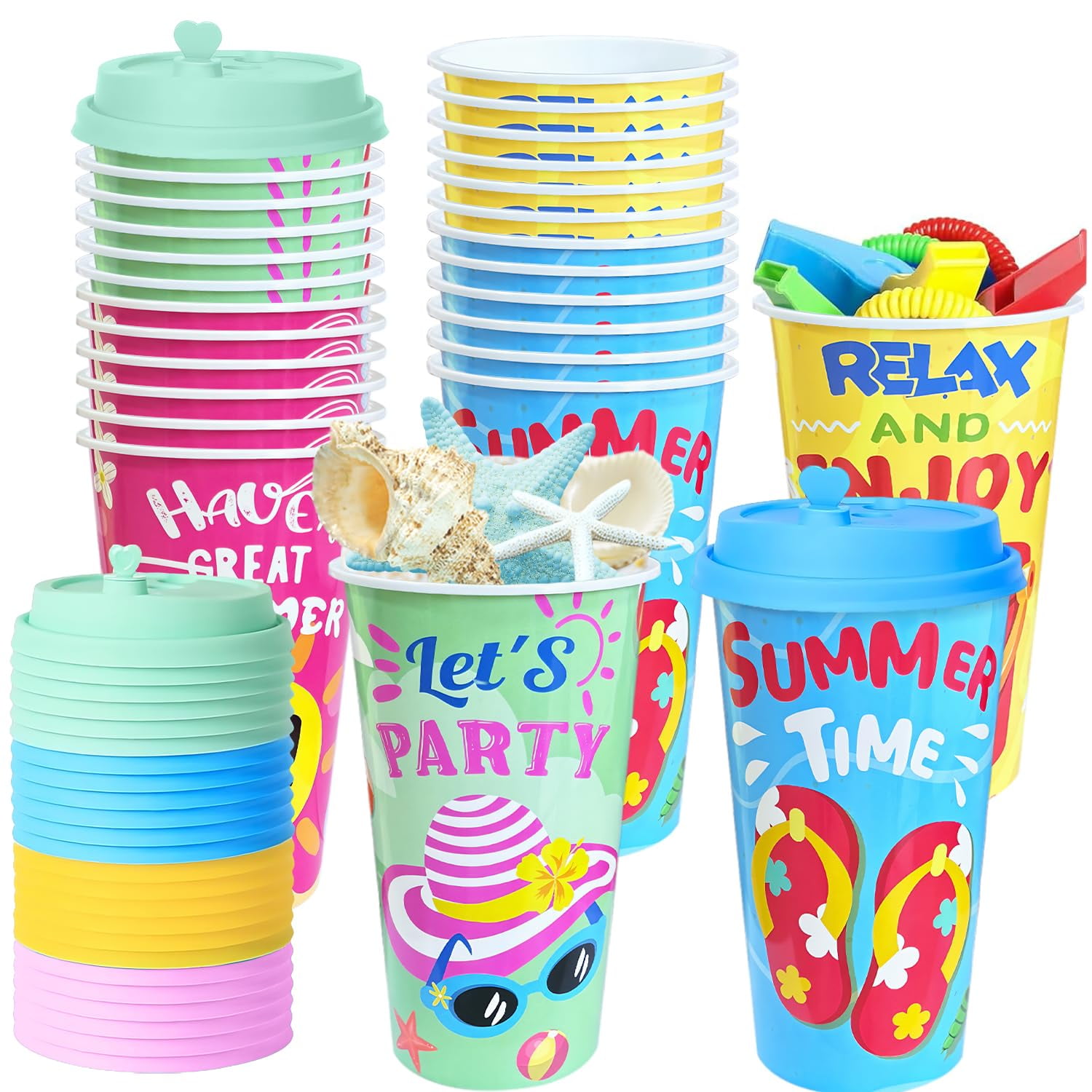 FZR Legend 24 Pack Summer Beach Party Favors Goodie Cups, 16OZ Pool ...