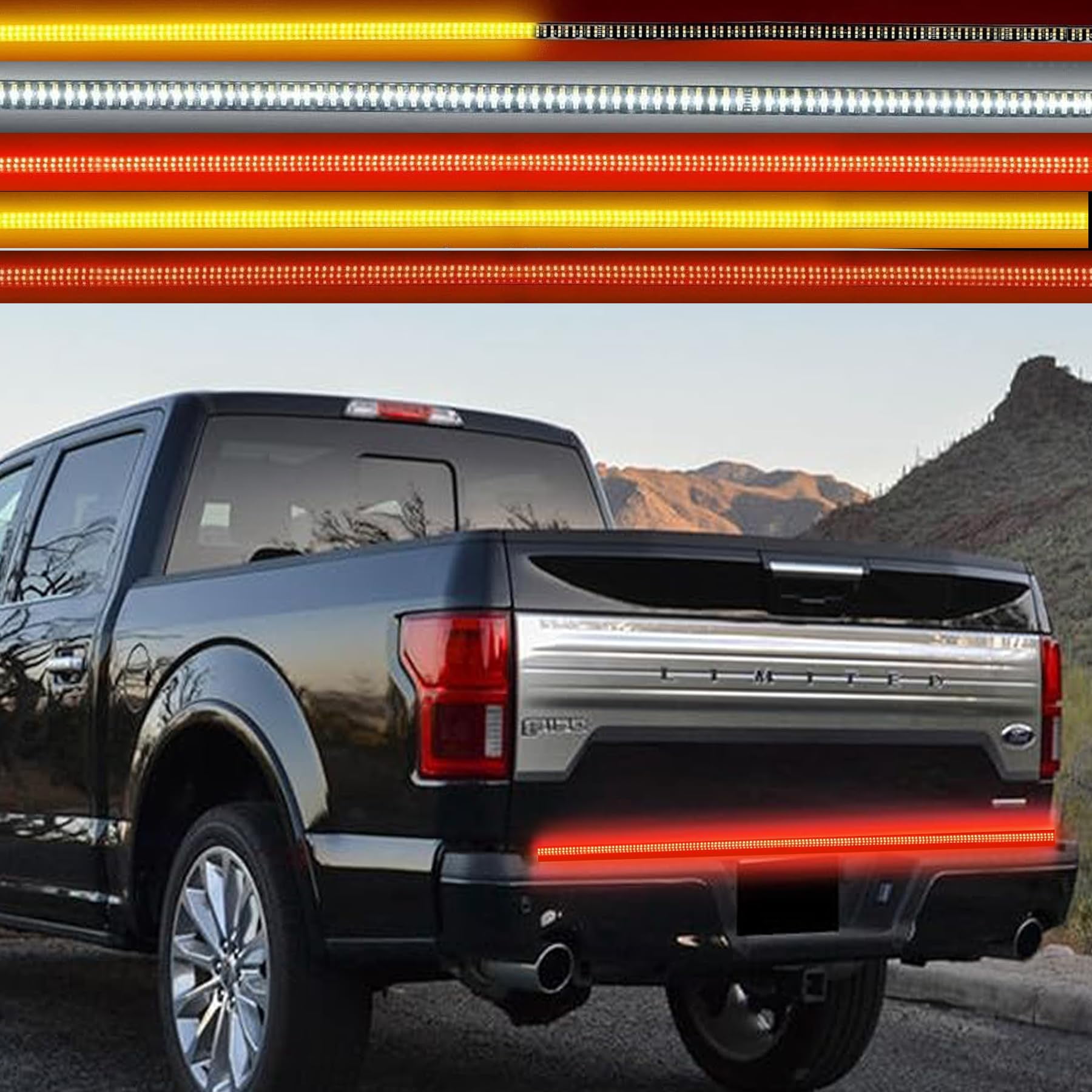 FZSSHYG 60in Tailgate OIF8 Strip,Triple Row LED Tailgate Bar with Amber ...