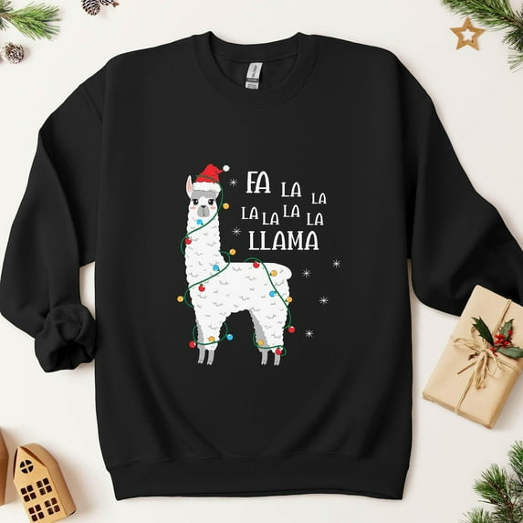 Fa La La Llama Christmas Sweatshirt - Funny Ugly Sweater Party Top ...