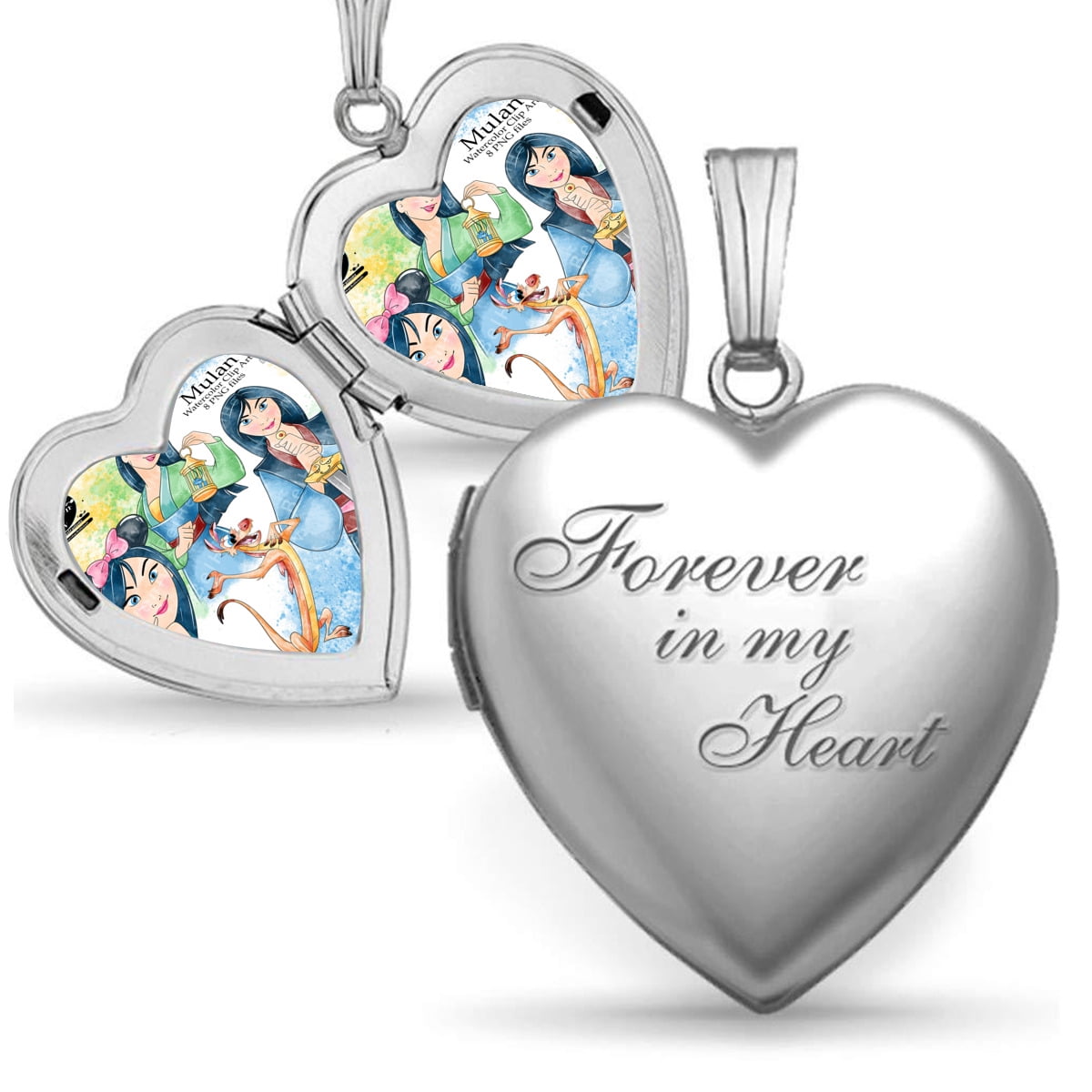 Fa Mulan Personalized Heart Locket Necklace - Engraved Picture Locket ...