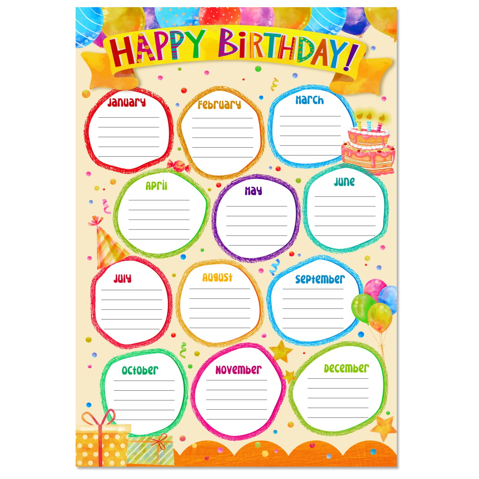 FaCraft Birthday Chart for Classroom - Happy Birthday Poster Reusable ...