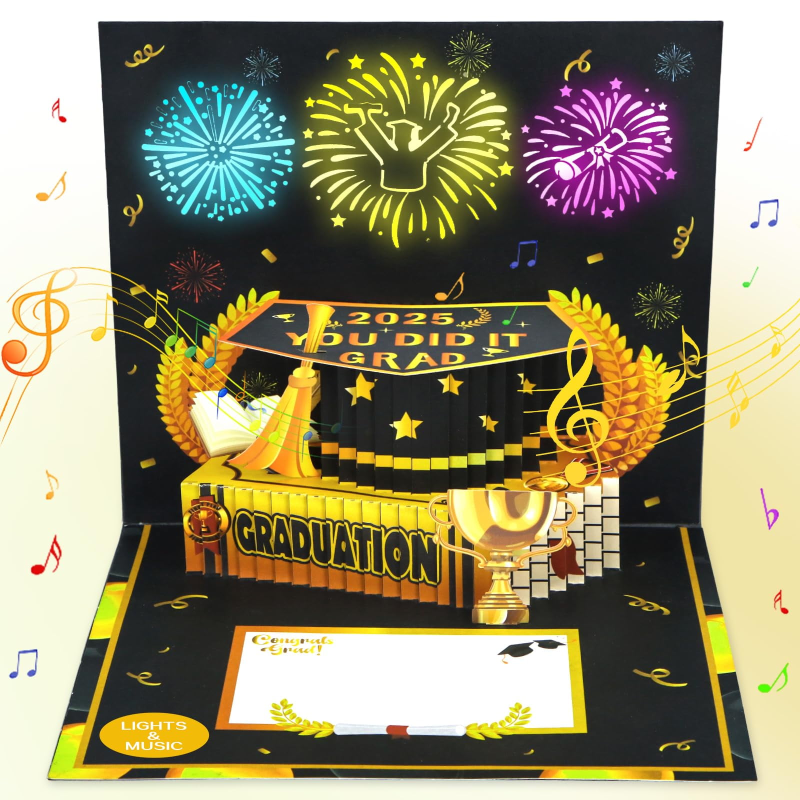 FaCraft Pop Up Graduation Card 2025 Musical - Lights & Music ...