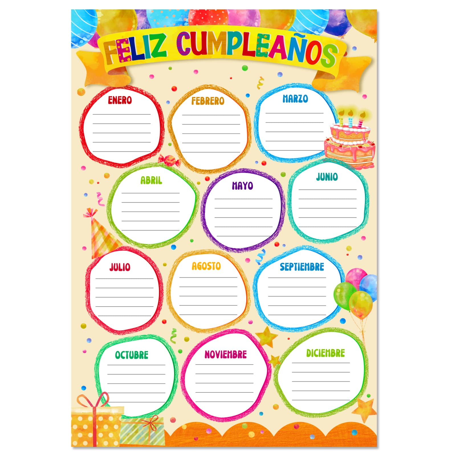 FaCraft Spanish Birthday Chart for Classroom - Happy Birthday Poster ...