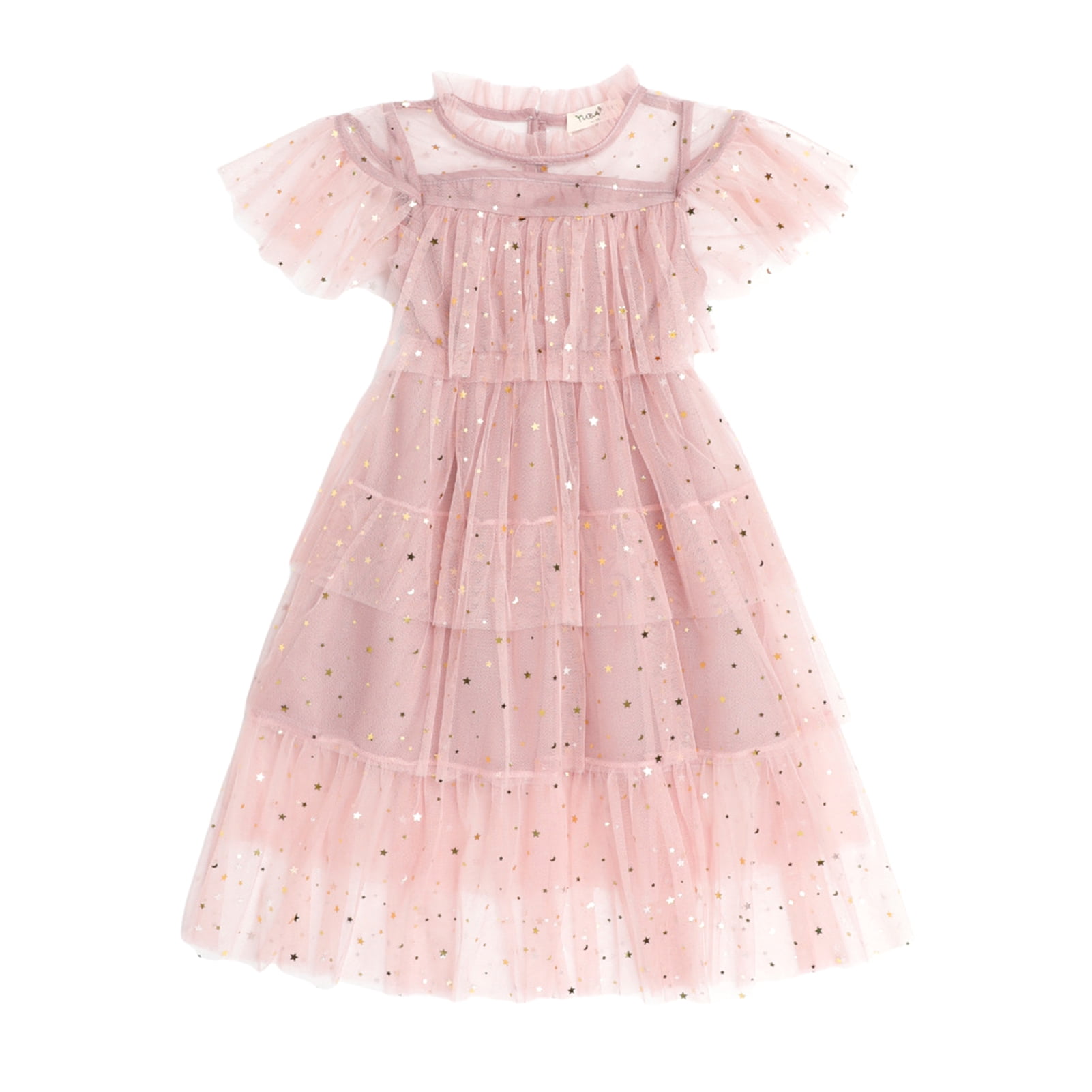 FaLX Party Dress See-through Mesh Patchwork Star Shape Sequin Little ...
