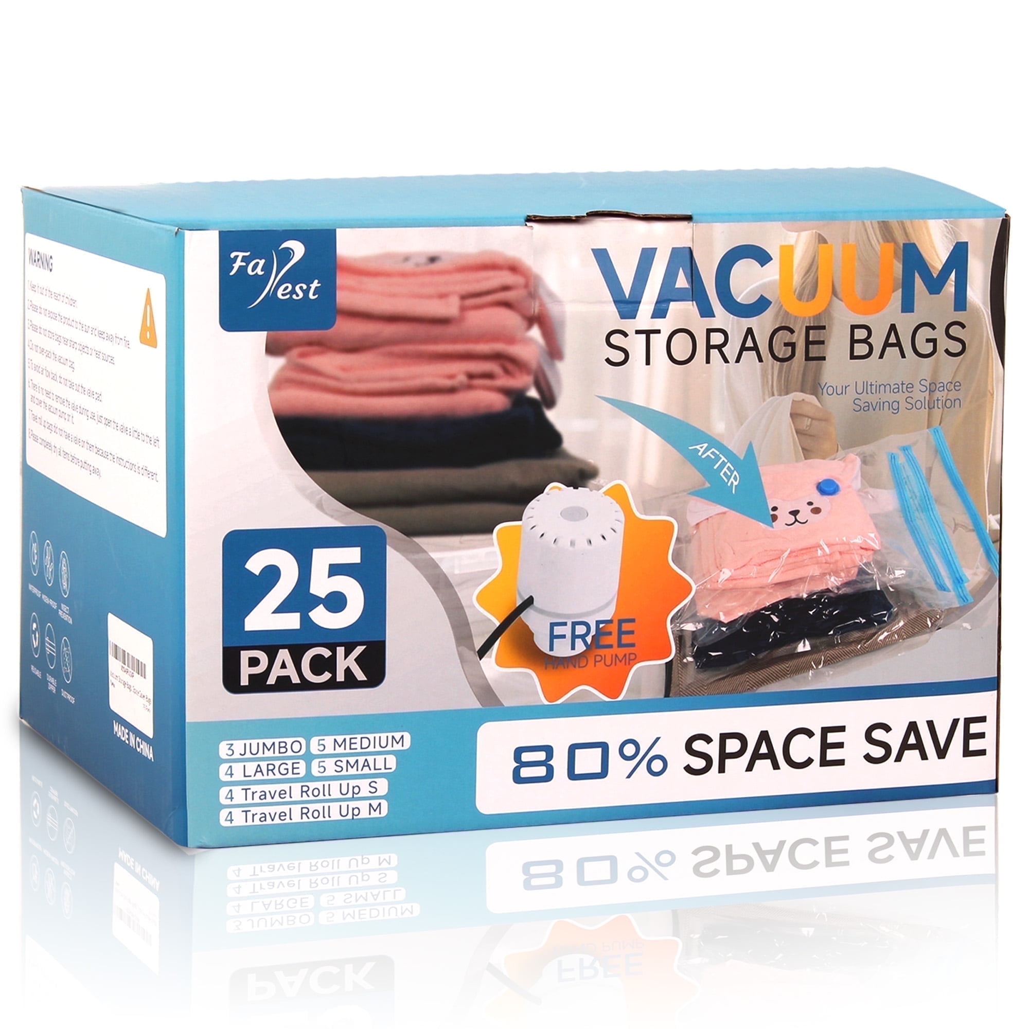 Farest 25 Pack Vacuum Storage Bags with Electric Air Pump, Space Saver ...
