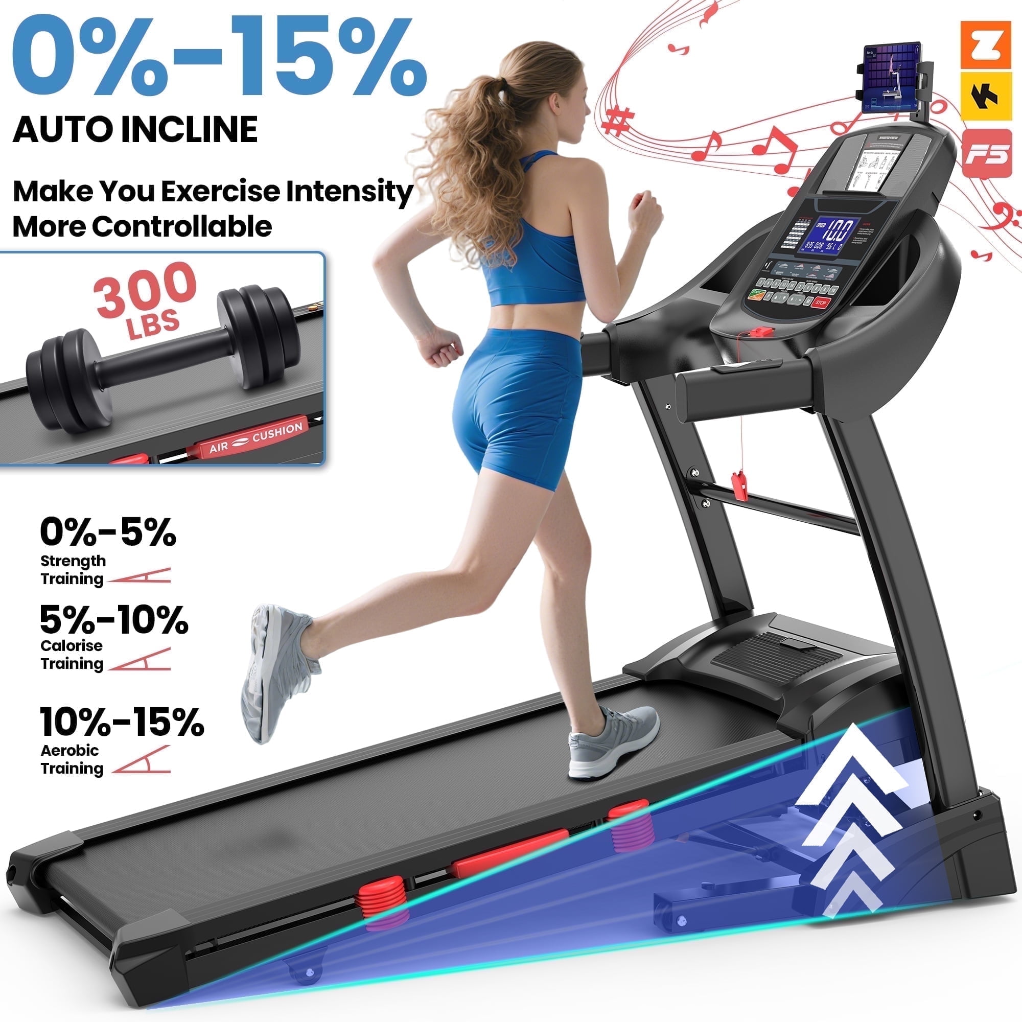 FaayFian 5.0HP Folding Treadmill for Home with 15% Auto Incline, 10MPH ...