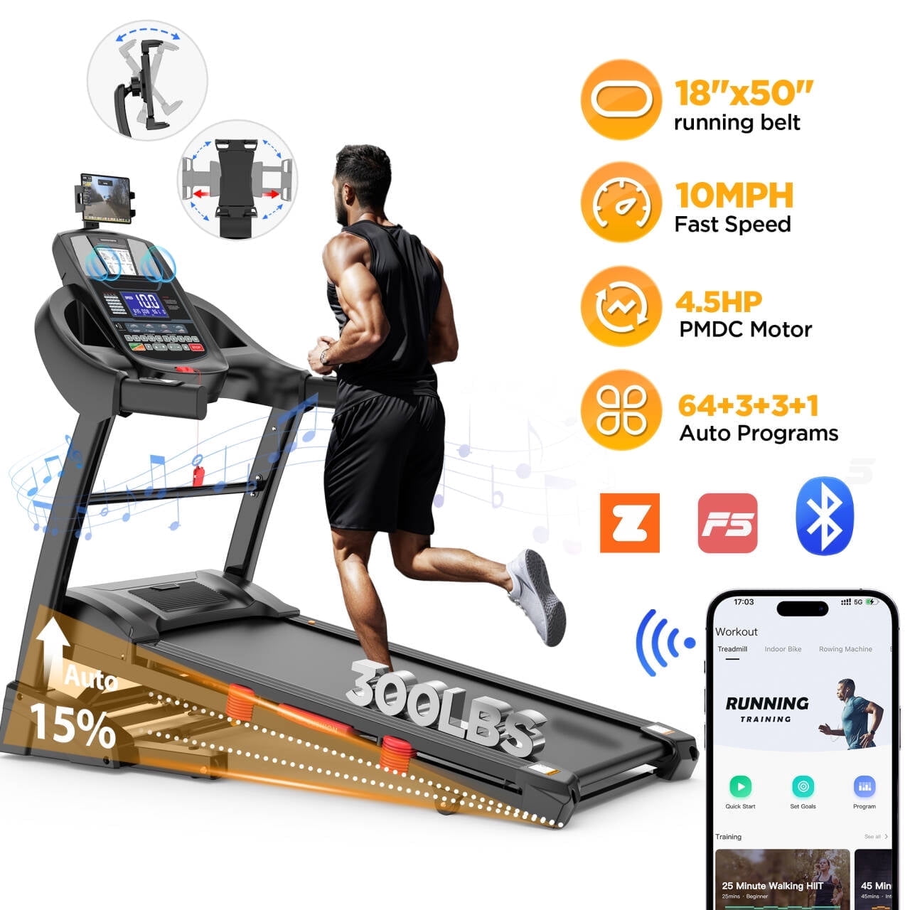 Home Treadmill ATEEDGE - 350 Lbs Capacity, 10 MPH, 3.0HP Motor With ...
