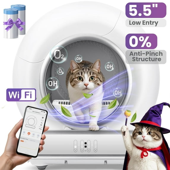 FaayFian Self Cleaning Litter Box, 65L+9L Large Automatic Litter Box ...