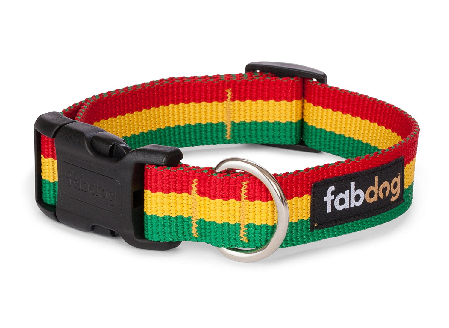 Fab Dog Rasta Dog Collar, Red, Yellow, & Green, Large (10-24 ...