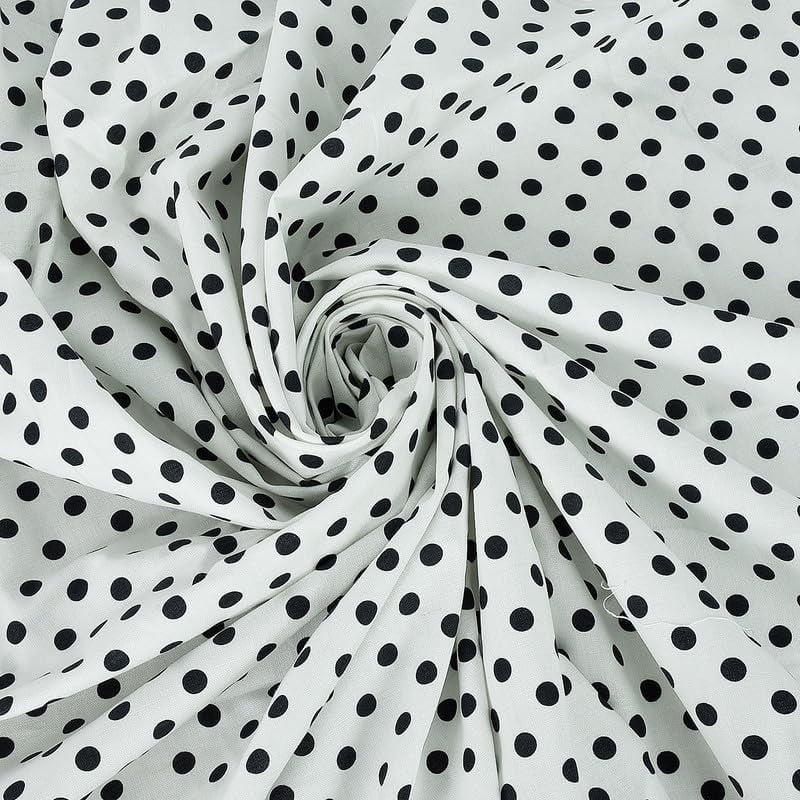Fab Fabrics LLC Cotton Fabric – 8mm Polka Dots (1 Yard, White on Black ...