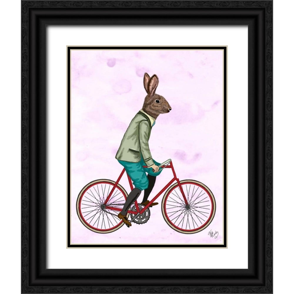 Fab Funky 12x14 Black Ornate Wood Framed with Double Matting Museum Art Print Titled - Rabbit On ...
