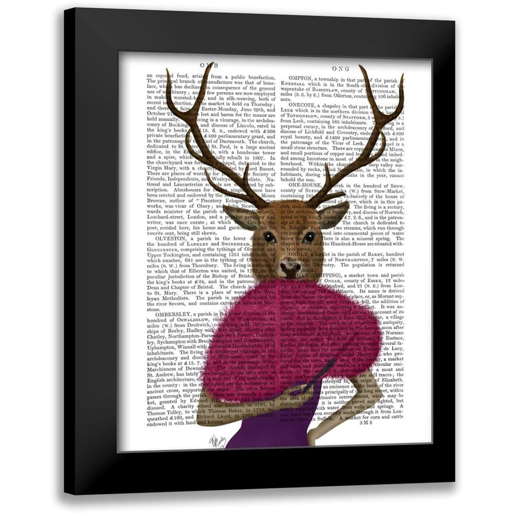 Fab Funky 15x18 Black Modern Framed Museum Art Print Titled - Deer with Fan, Portrait - Walmart.com