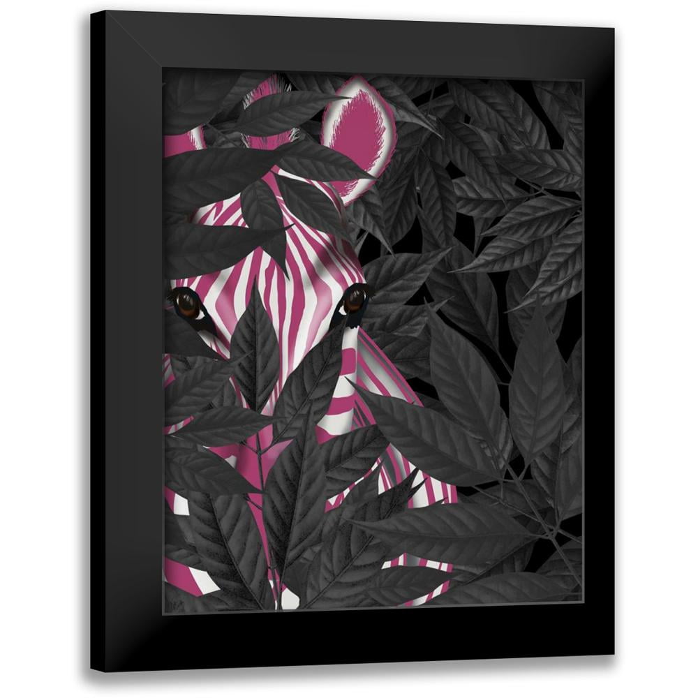 Fab Funky 15x18 Black Modern Framed Museum Art Print Titled - Zebra, Pink in Black Leaves ...