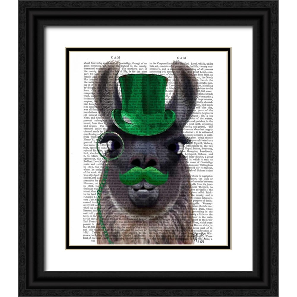 Fab Funky 15x18 Black Ornate Wood Framed with Double Matting Museum Art Print Titled - Llama ...