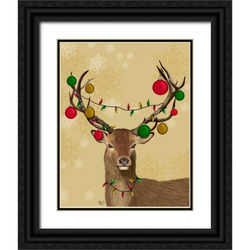 Fab Funky 15x18 Black Ornate Wood Framed with Double Matting Museum Art Print Titled - Stag and ...