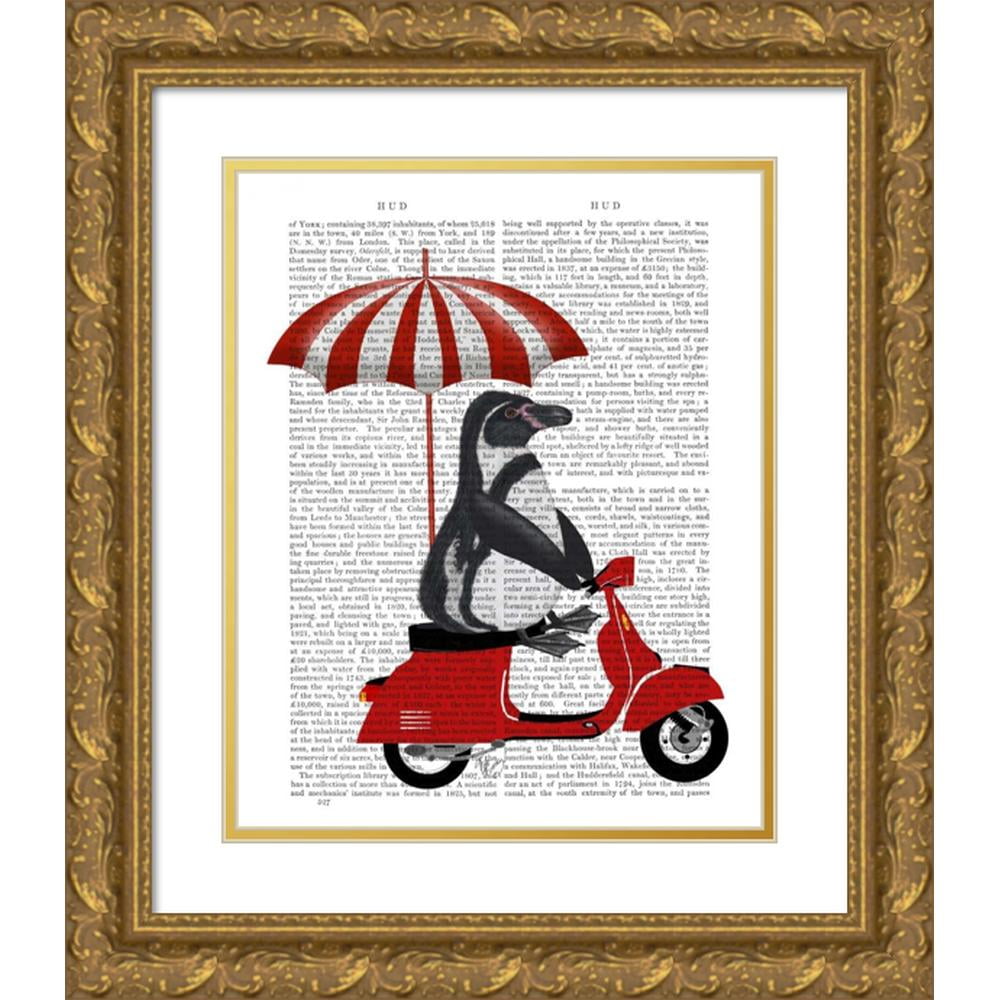 Fab Funky 15x18 Gold Ornate Wood Framed with Double Matting Museum Art Print Titled - Penguin On ...