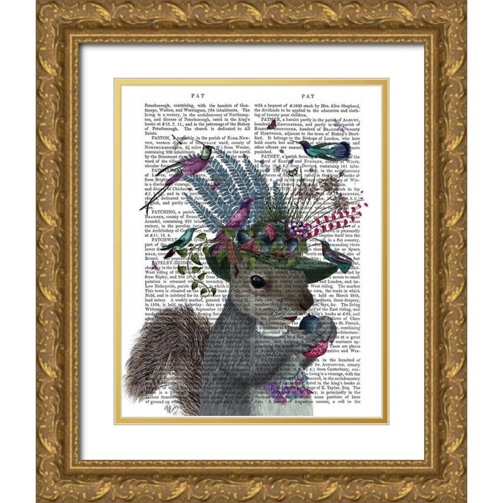 Fab Funky 15x18 Gold Ornate Wood Framed with Double Matting Museum Art Print Titled - Squirrel ...