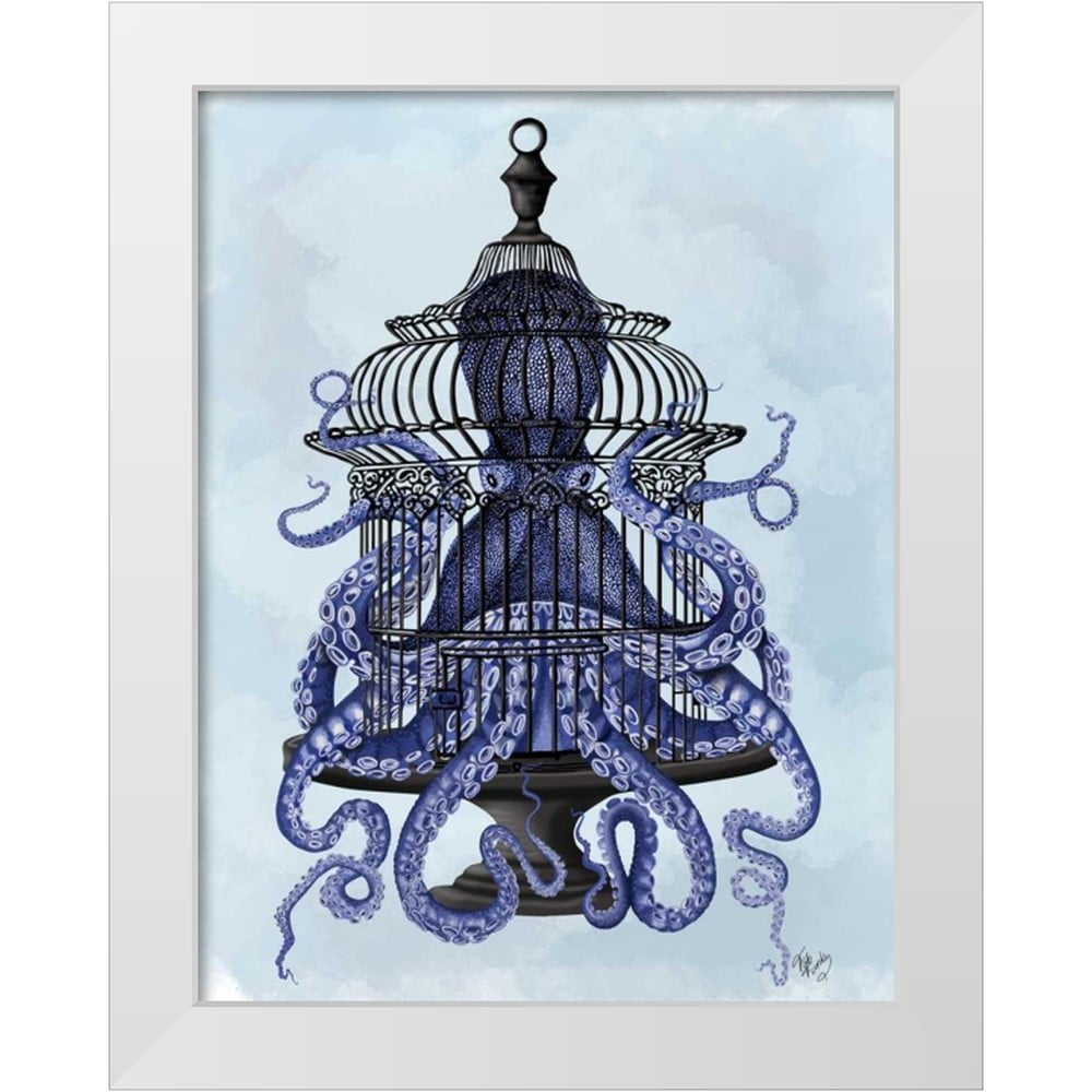 Fab Funky 25x32 White Modern Wood Framed Museum Art Print Titled - Blue ...