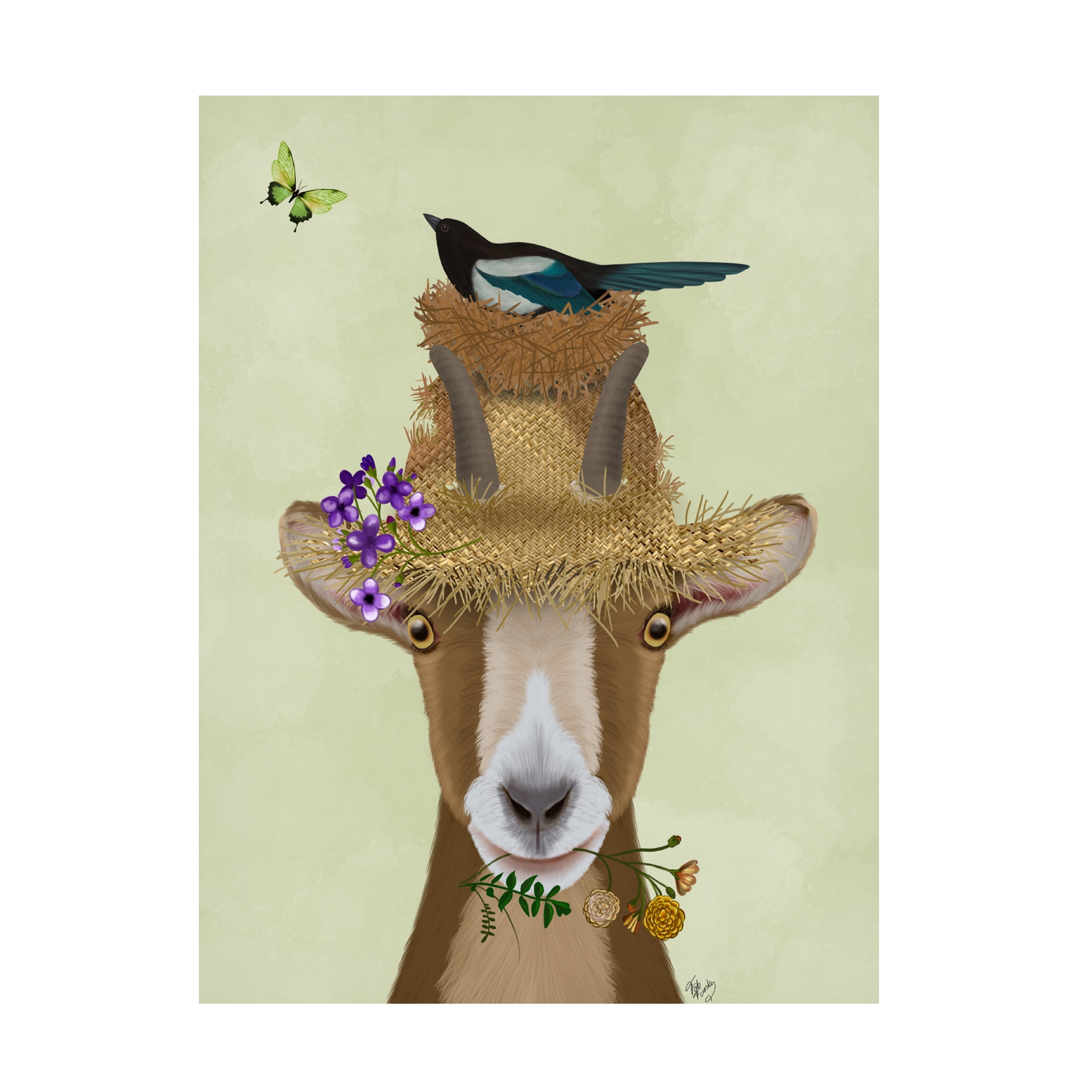 Fab Funky 'Goat In Straw Hat' Canvas Art - Walmart.com
