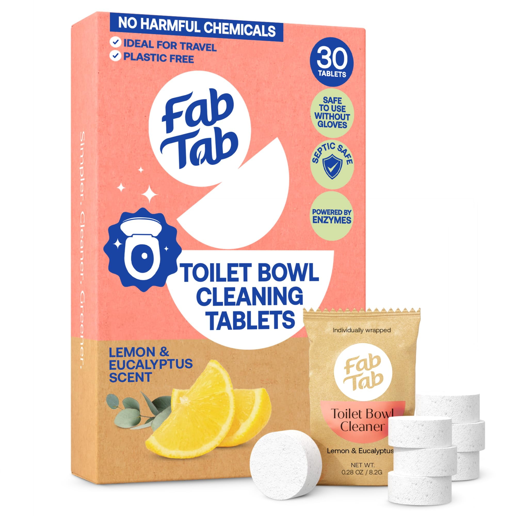 Fab Tab Toilet Bowl Cleaner Tablets, Powerful Stain Removal, No Harsh ...