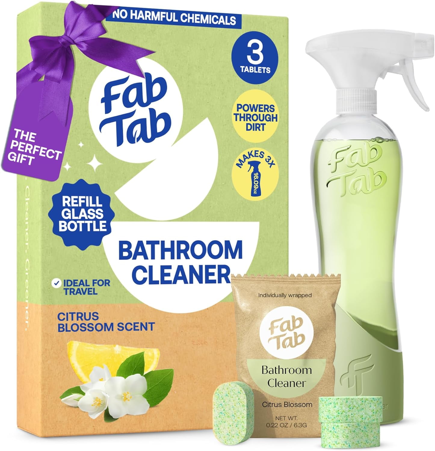 FabTab Bathroom Cleaner Starter Kit w/ All-Purpose Cleaner Tablets ...