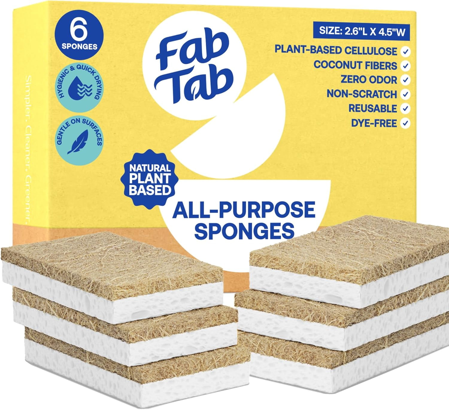 FabTab Coconut and Cellulose Sponges, Plant-Based, Non-Scratch Cleaning ...