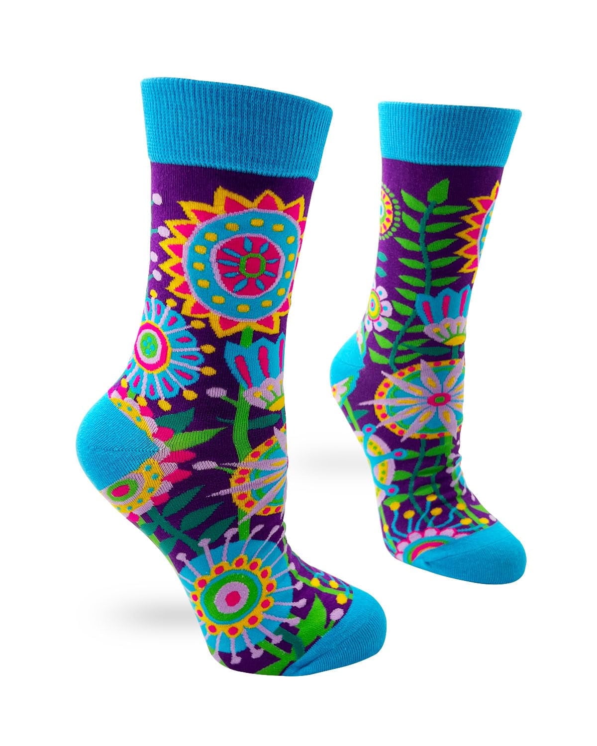 Fabdaz Funky Floral Women's Novelty Crew Socks Featuring Flowers ...