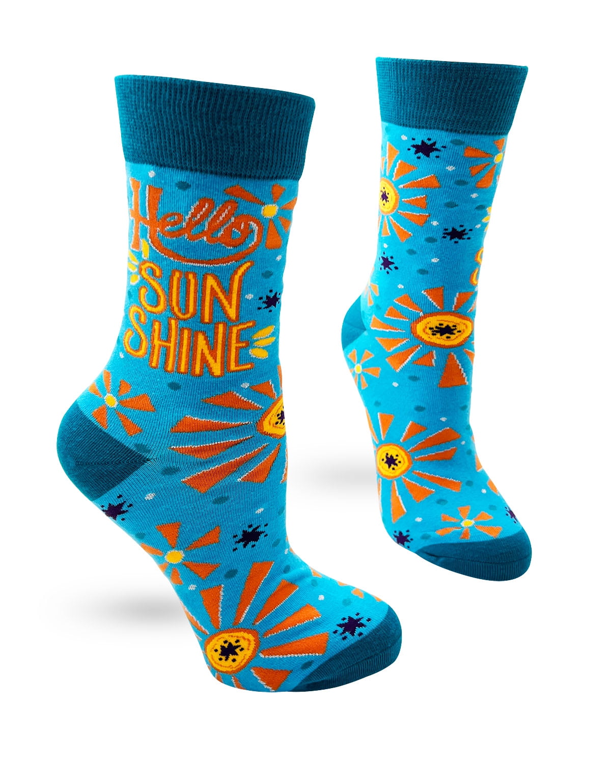 Fabdaz Hello Sunshine Words Women's Novelty Crew Sock with Suns - Blue ...