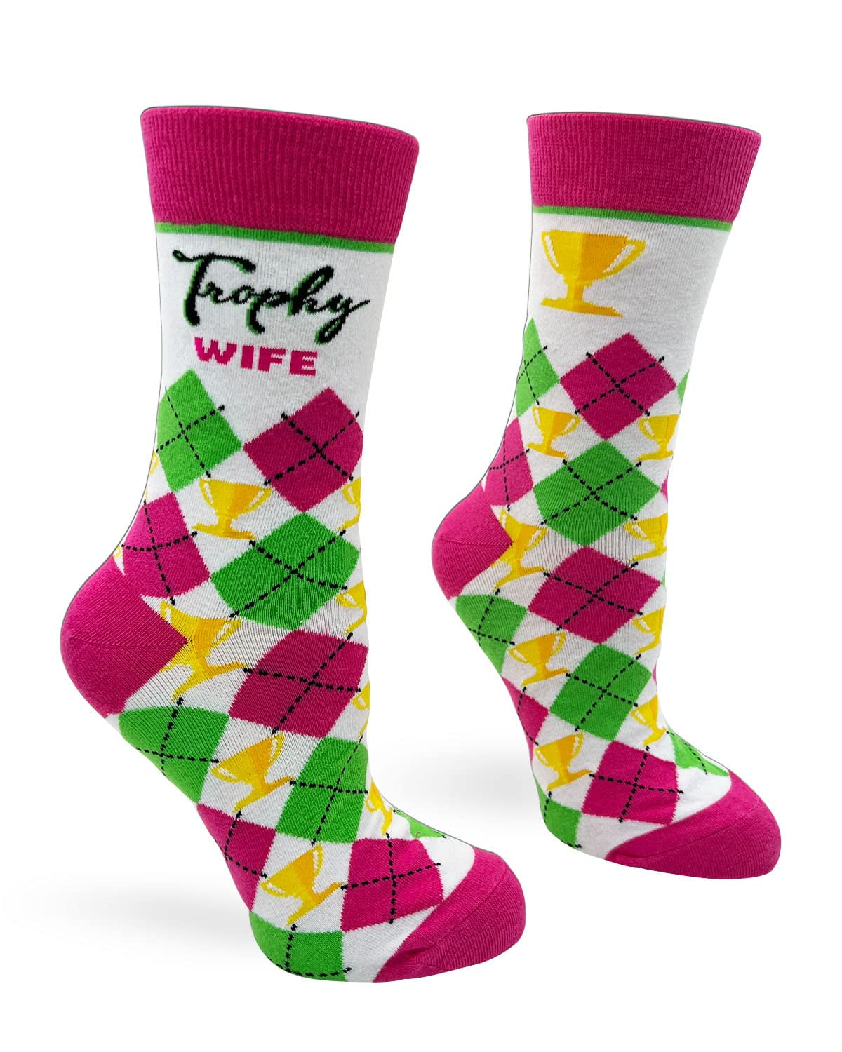 Fabdaz Trophy Wife Women's Novelty Crew Socks - Classy Argyle Pattern ...