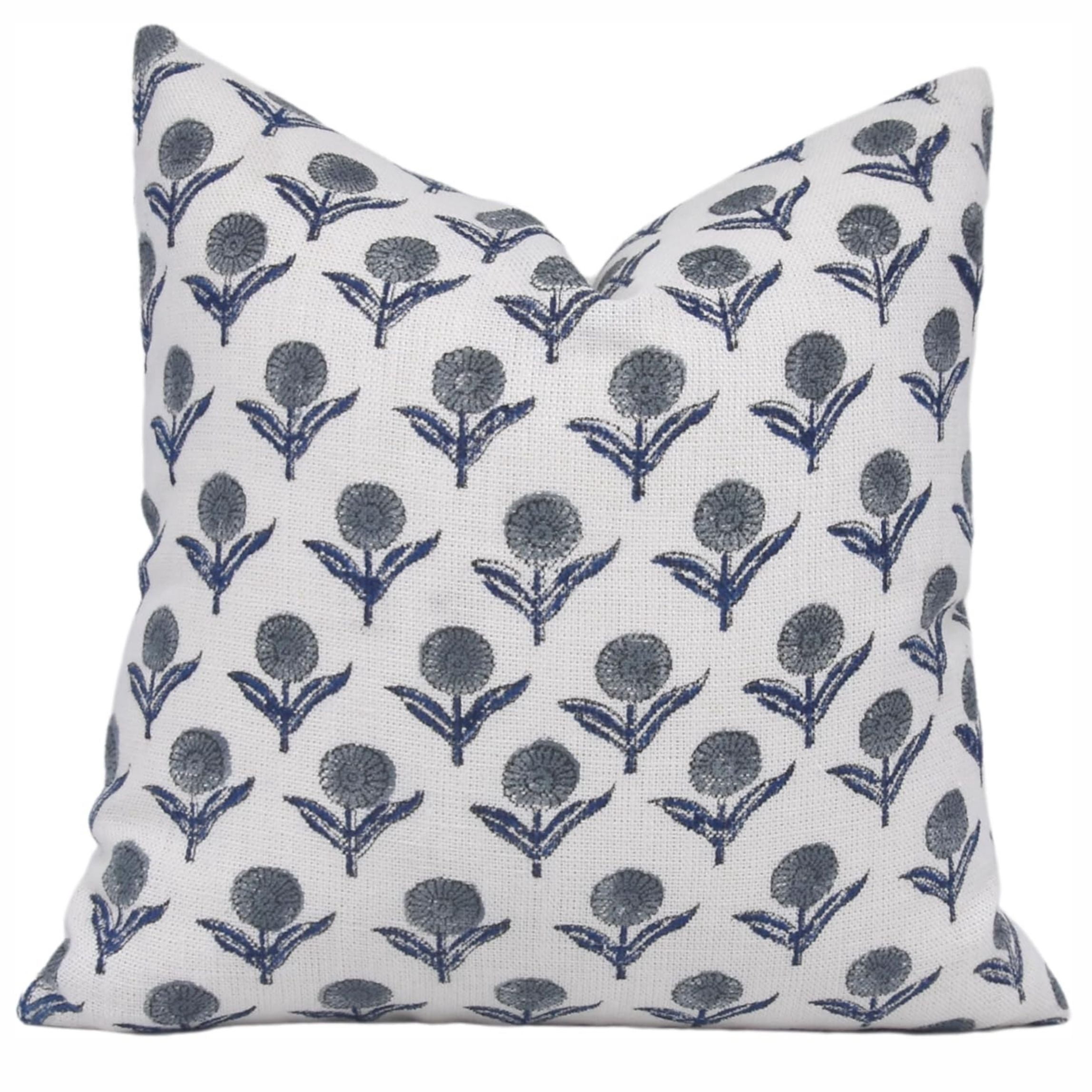 Fabdivine Block Print Throw Pillow Cover, 14x14 Inch Off White Linen ...