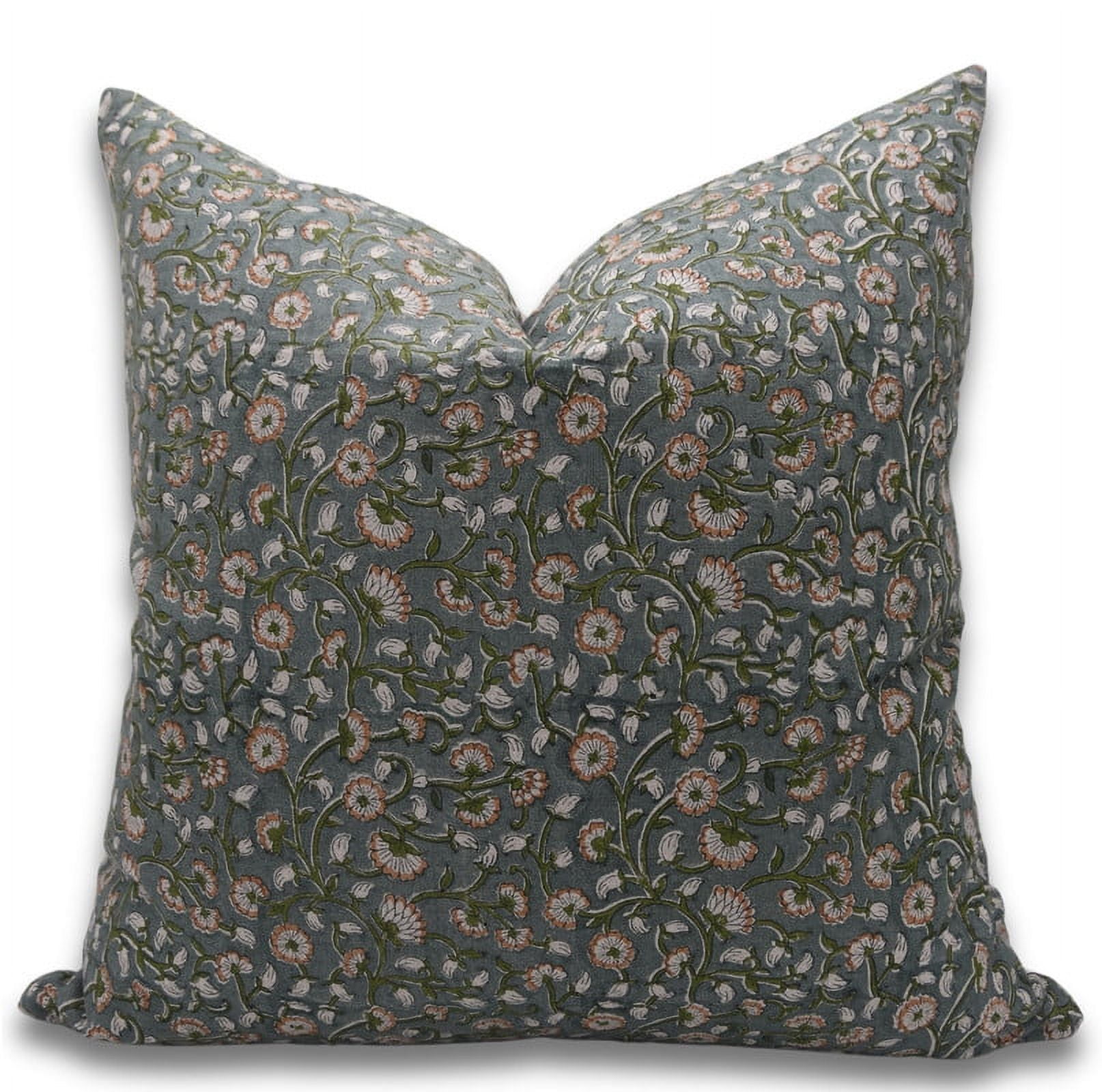 Fabdivine Block Print Throw Pillow Cover, 14x14 Inch Pure Linen ...