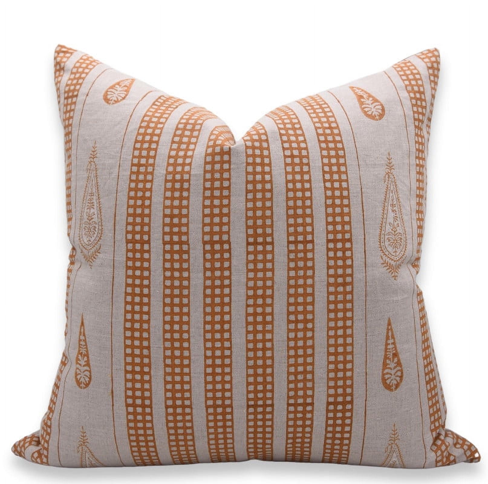 Fabdivine Block Print Throw Pillow Cover, 14x14 Inch Pure Linen ...