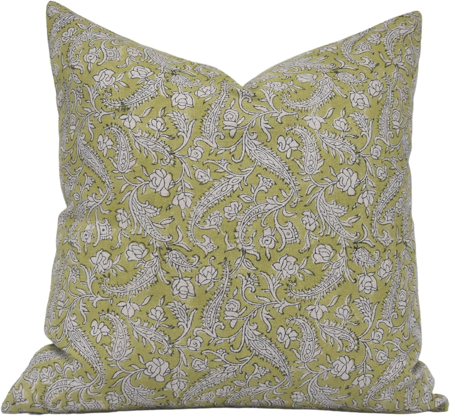 Fabdivine Block Print Throw Pillow Cover, 14x14 Inch Pure Linen ...