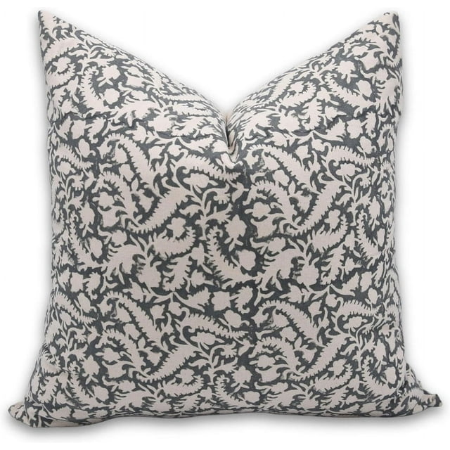 Fabdivine Block Print Throw Pillow Cover, 14x14 Inch Pure Linen ...