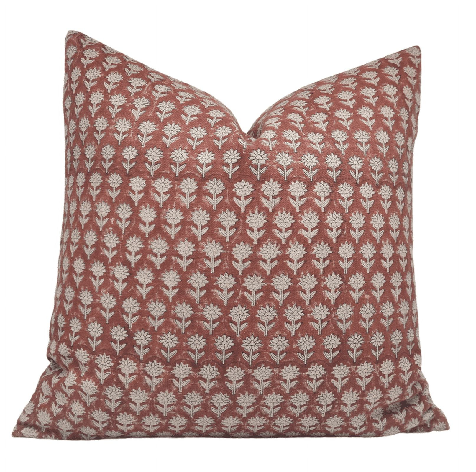 Fabdivine Block Print Throw Pillow Cover, 14x14 Inch Thick Linen ...